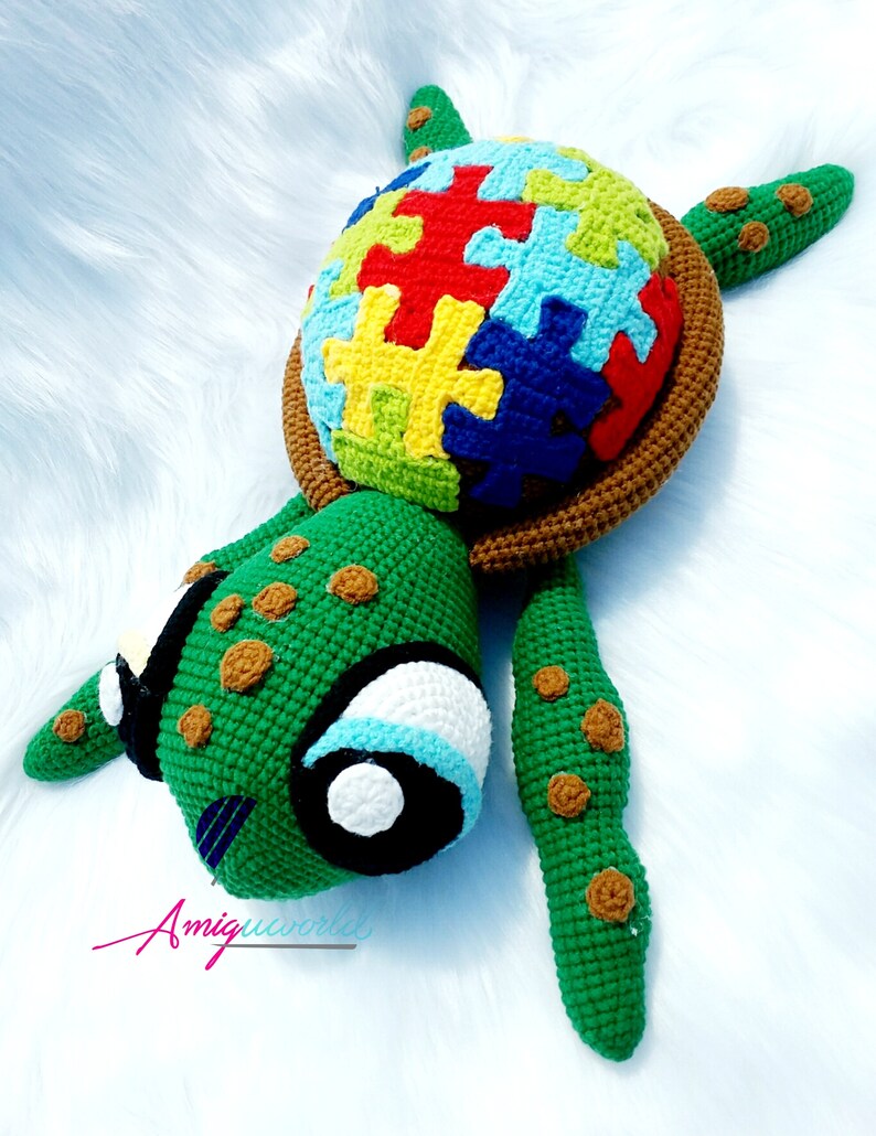 Crochet Autism Turtle, Amigurumi Autism Turtle, Autism Awareness Puzzle ...