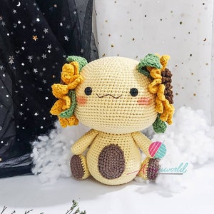 Flower Axolotl Crochet, Axolotl Plush, Stuffed Axolotl, Sunflower ...