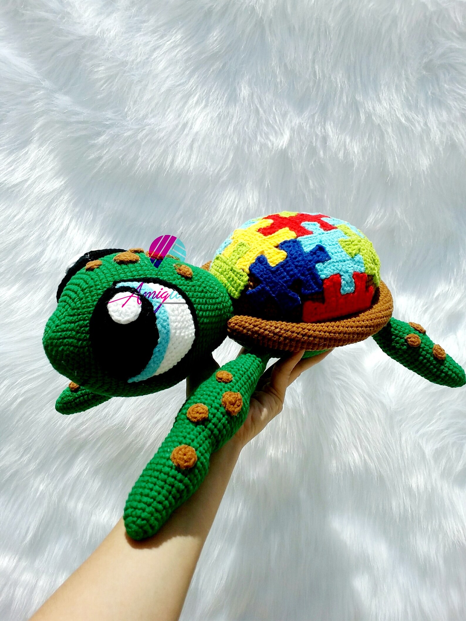 Crochet Autism Turtle, Amigurumi Autism Turtle, Autism Awareness Puzzle ...