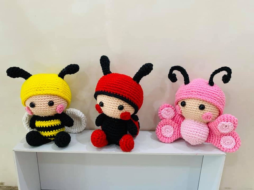 Set of 3 Crochet Insect Doll, Crochet Butterfly Doll, Crochet Ladybug ...