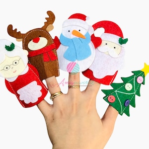 Set of 5 Christmas Finger Puppets, Santa Claus Finger Puppets, Felt ...