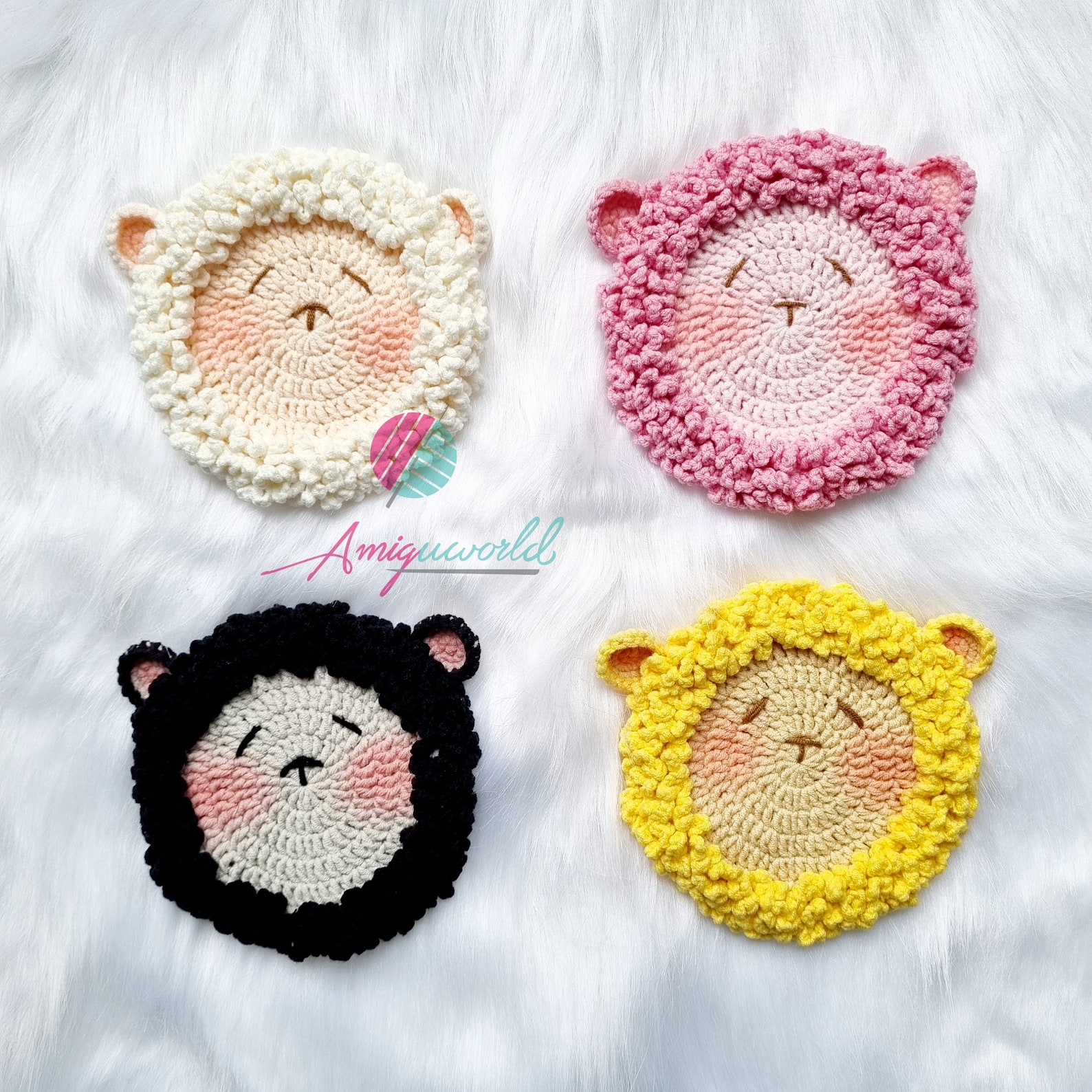 Crochet Sheep Coaster, Crochet Animal Coaster, Coaster Set, Sheep Home ...