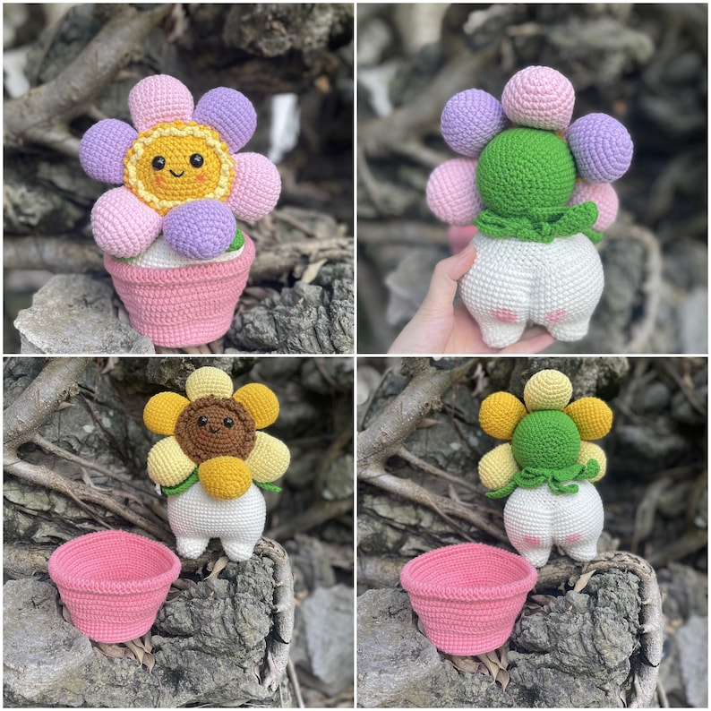 Crochet Flower, Flower Plush, Flower in a Pot, Crochet Sunflower ...