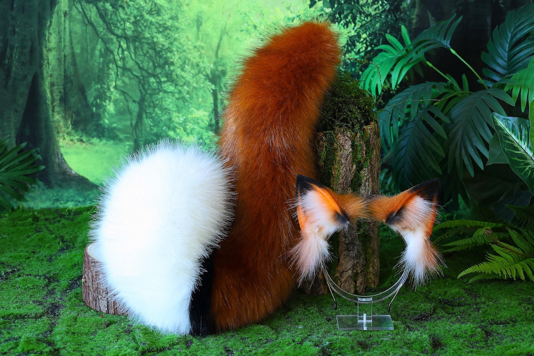 Realistic Faux Fur Fox Tail and Ear Set Splicing Wolf Ear and Tail ...