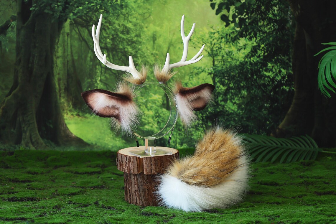 Faux Fur Deer Costume Ears and Tail Deer Kemonomimi Deer Cosplay Brown ...