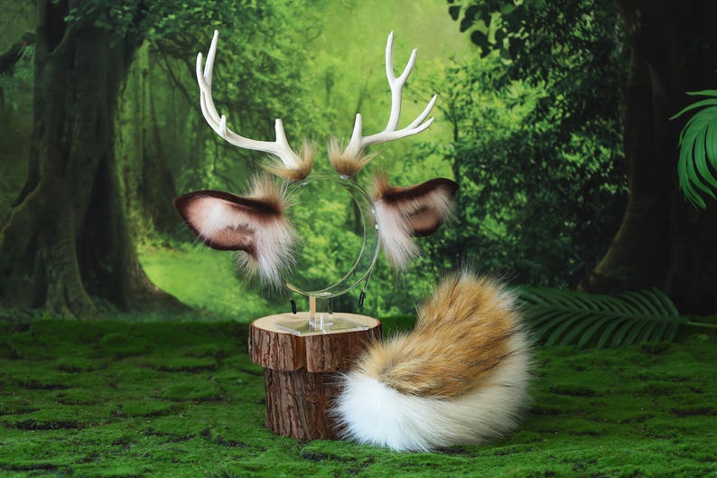 Faux Fur Deer Costume Ears and Tail Deer Kemonomimi Deer Cosplay Brown ...