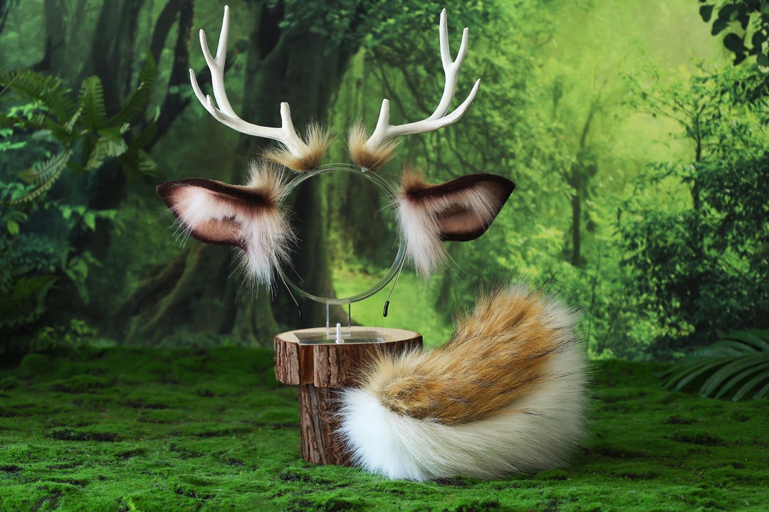 Faux Fur Deer Costume Ears and Tail Deer Kemonomimi Deer Cosplay Brown ...