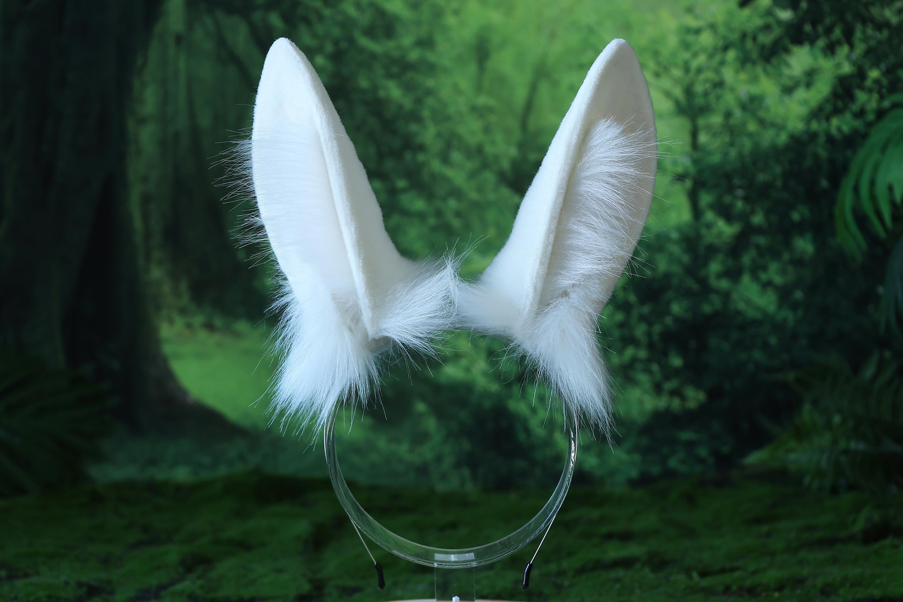 Realistic Faux Fur Bunny Ear and Tail Bendable Bunny Ear Cosplay White ...
