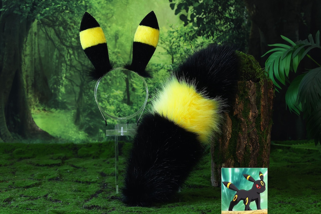 MTO Shiny Umbreon Ears and Tail Faux Fur Yellow Black Pokemon Umbreon ...
