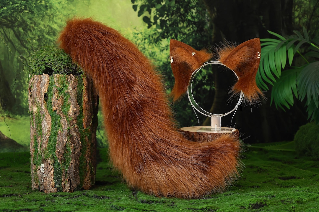 Fox Tail and Ear Set Realistic Faux Fur Wolf Ear and Tail Anime Cosplay ...