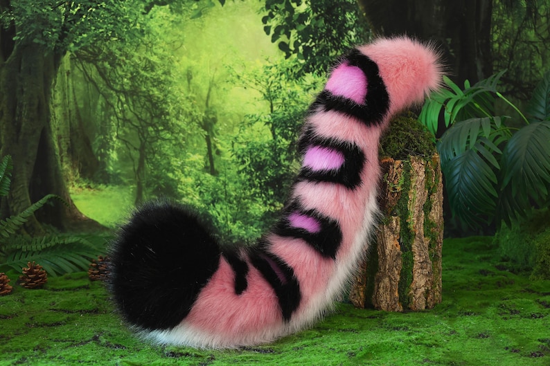 Pink Black Faux Fur Snow Leopard Ear and Tail Set Role Play Snow ...