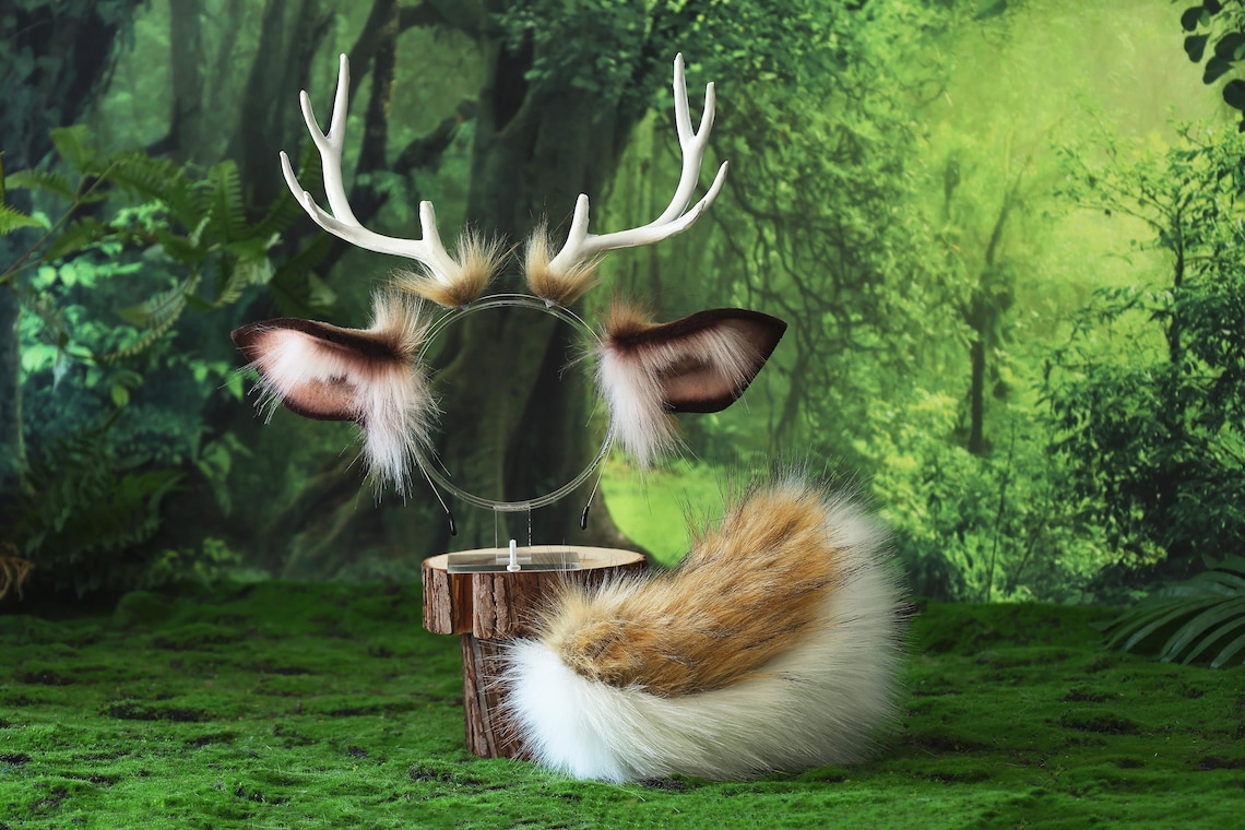 Faux Fur Deer Costume Ears and Tail Deer Kemonomimi Deer Cosplay Brown ...