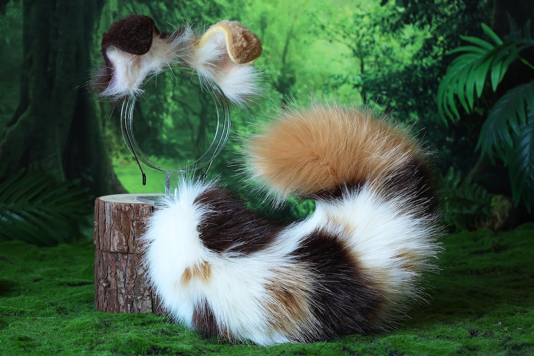 Calico Faux Fur Shepherd Dog Tail and Ear Splicing Shiba Inu Dog Ear ...