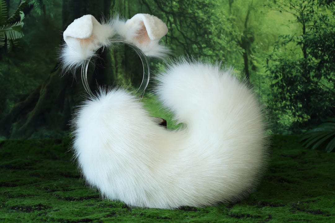 Faux Fur White Shepherd Dog Tail and Ear Set Shiba Inu Dog Ear and Tail ...