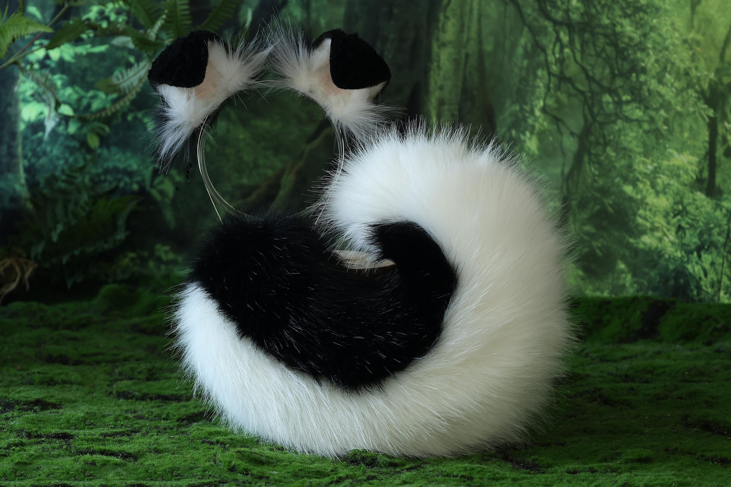 Faux Fur Shepherd Dog Tail and Ear Set Black White Shiba Inu Dog Ear ...