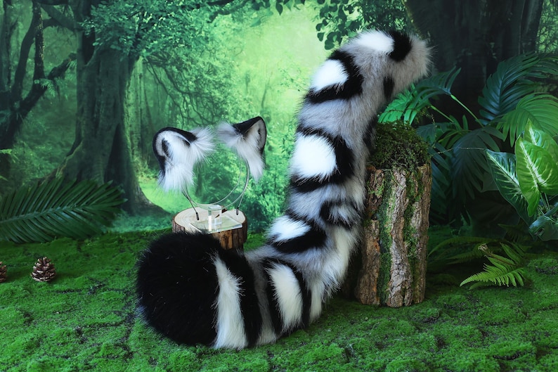 Gray Faux Fur Snow Leopard Ear and Tail Set Role Play Snow Leopard ...