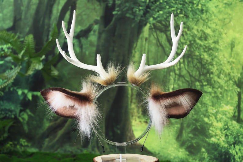 Faux Fur Deer Costume Ears and Tail Deer Kemonomimi Deer Cosplay Brown ...