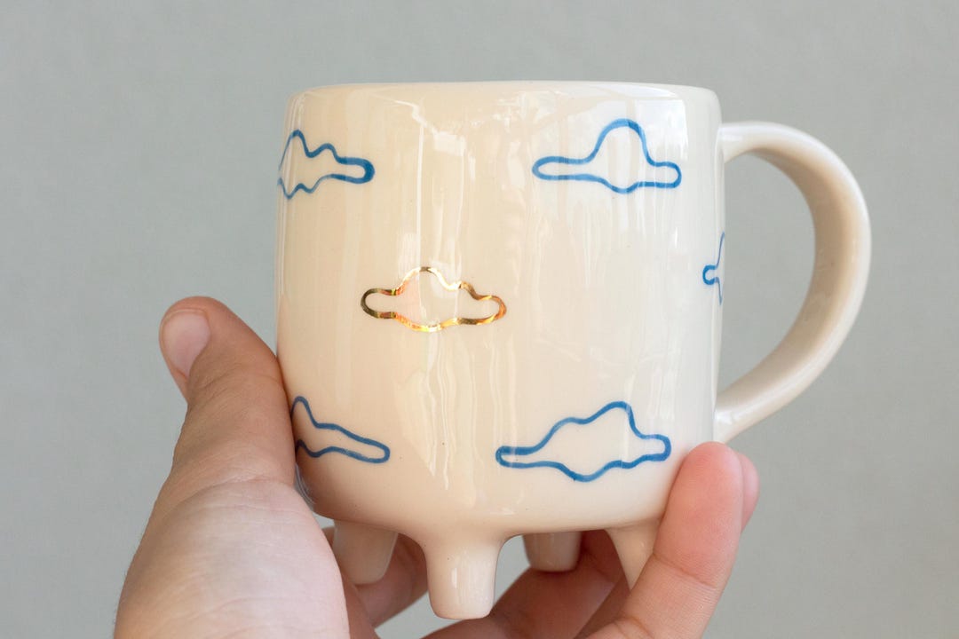 Ceramic Coffee Cup With Clouds, Pottery Tea Cup, Clay Mug, Handmade Mug ...