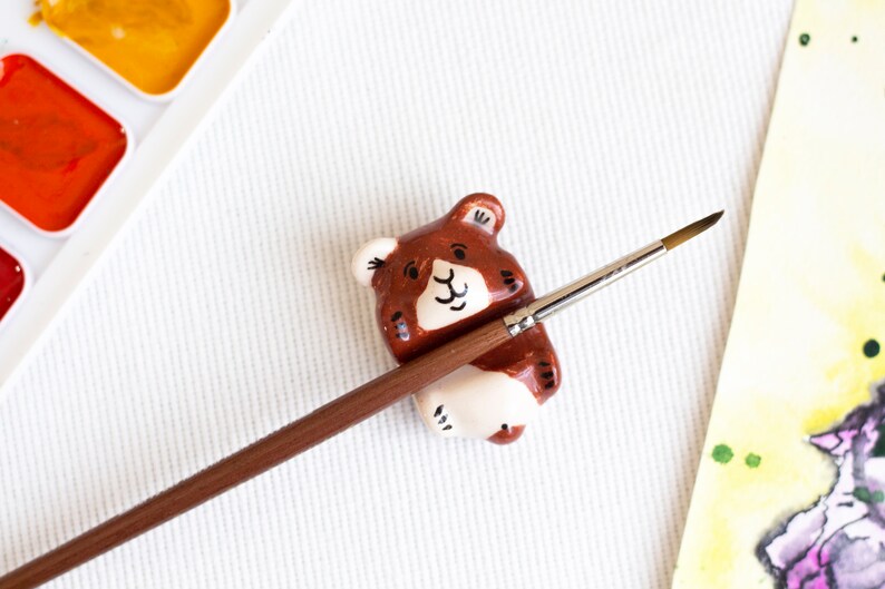 Animal Brush Holder Paint Brush Rest Cat Bunny Bear Fox - Etsy
