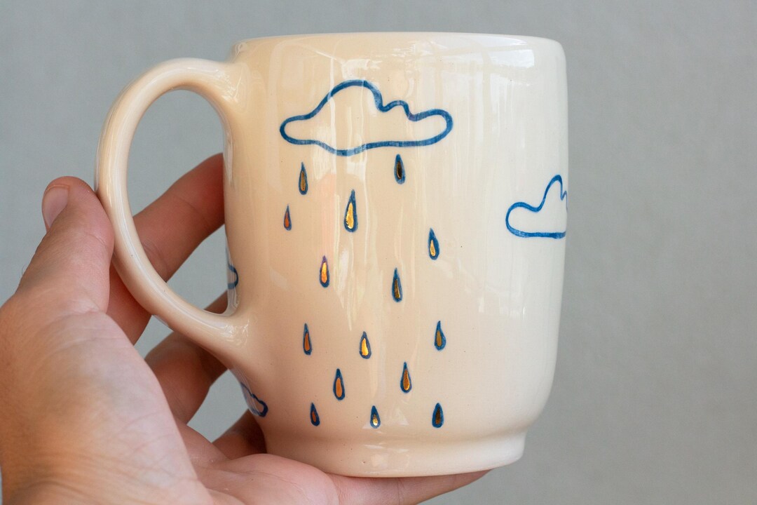 Ceramic Cup With Clouds, Pottery Tea Cup, Clay Mug, Handmade Mug, Beige ...