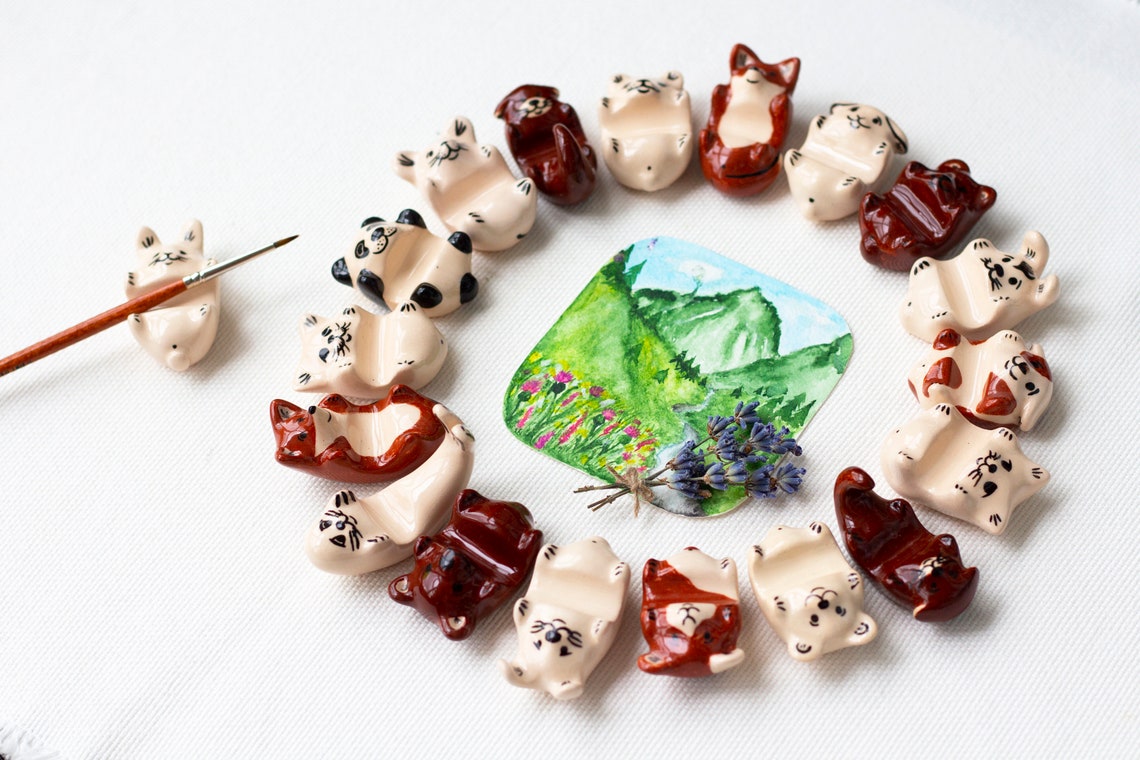 Animal Brush Holder Paint Brush Rest Cat Bunny Bear Fox - Etsy