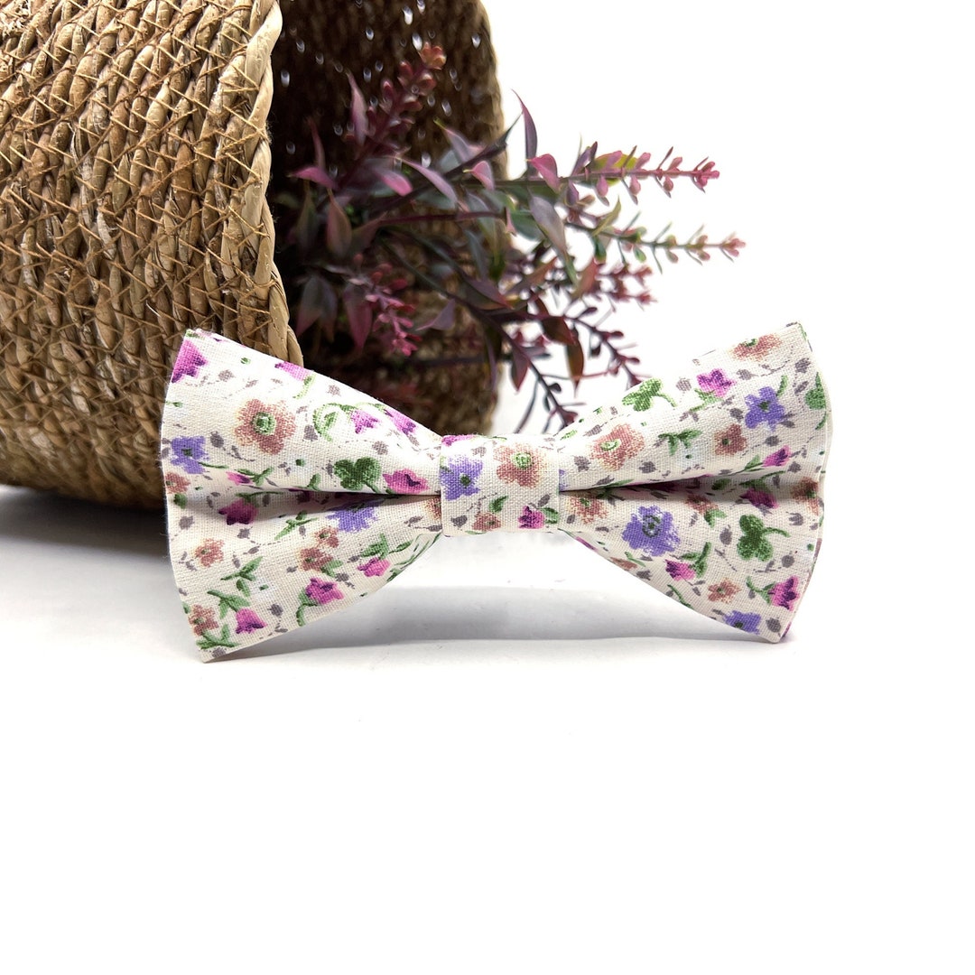 Floral Bow Tie in Ivory With Lavender and Dusty Pink, Handmade ...