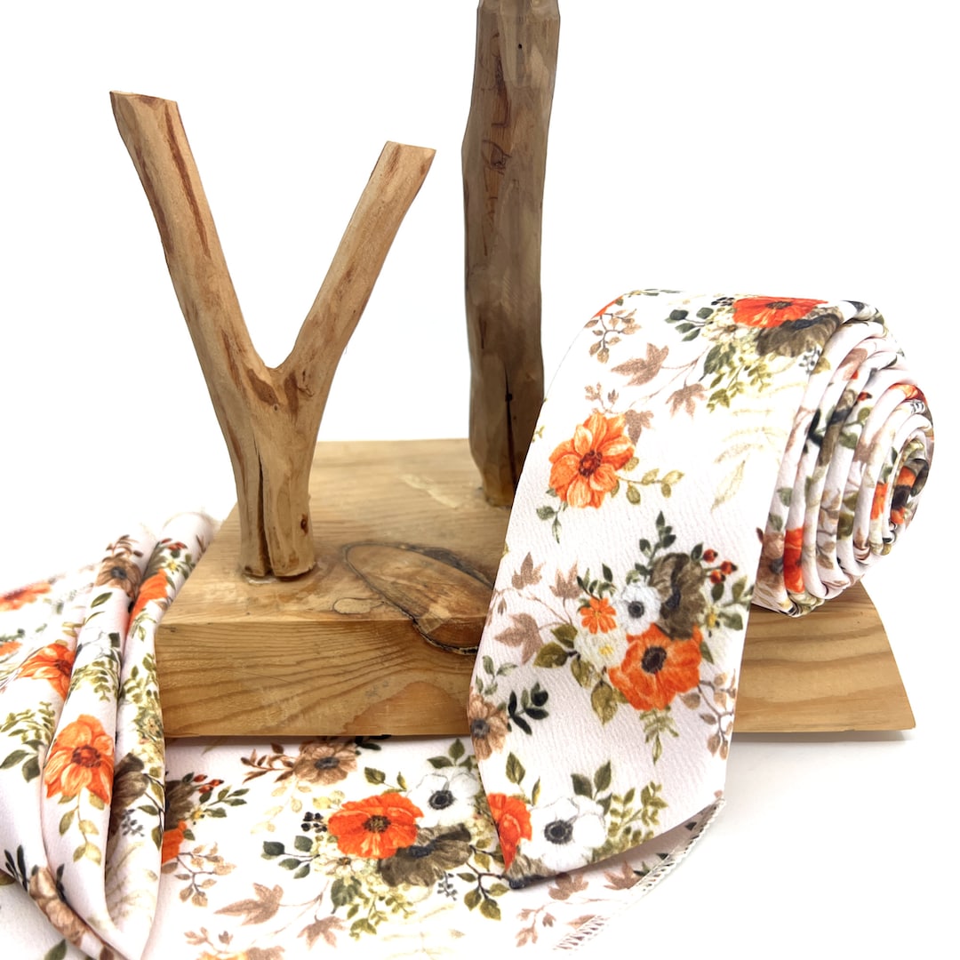 Burnt Orange Floral Neckties, Wedding Floral Tie, Groomsmen Neckties ...