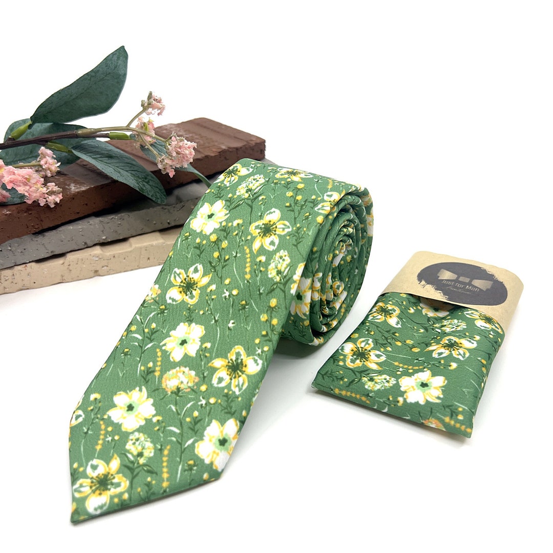 Floral Green Neck Ties / Wedding Green Neck Tie / Green Flower Neck Tie ...