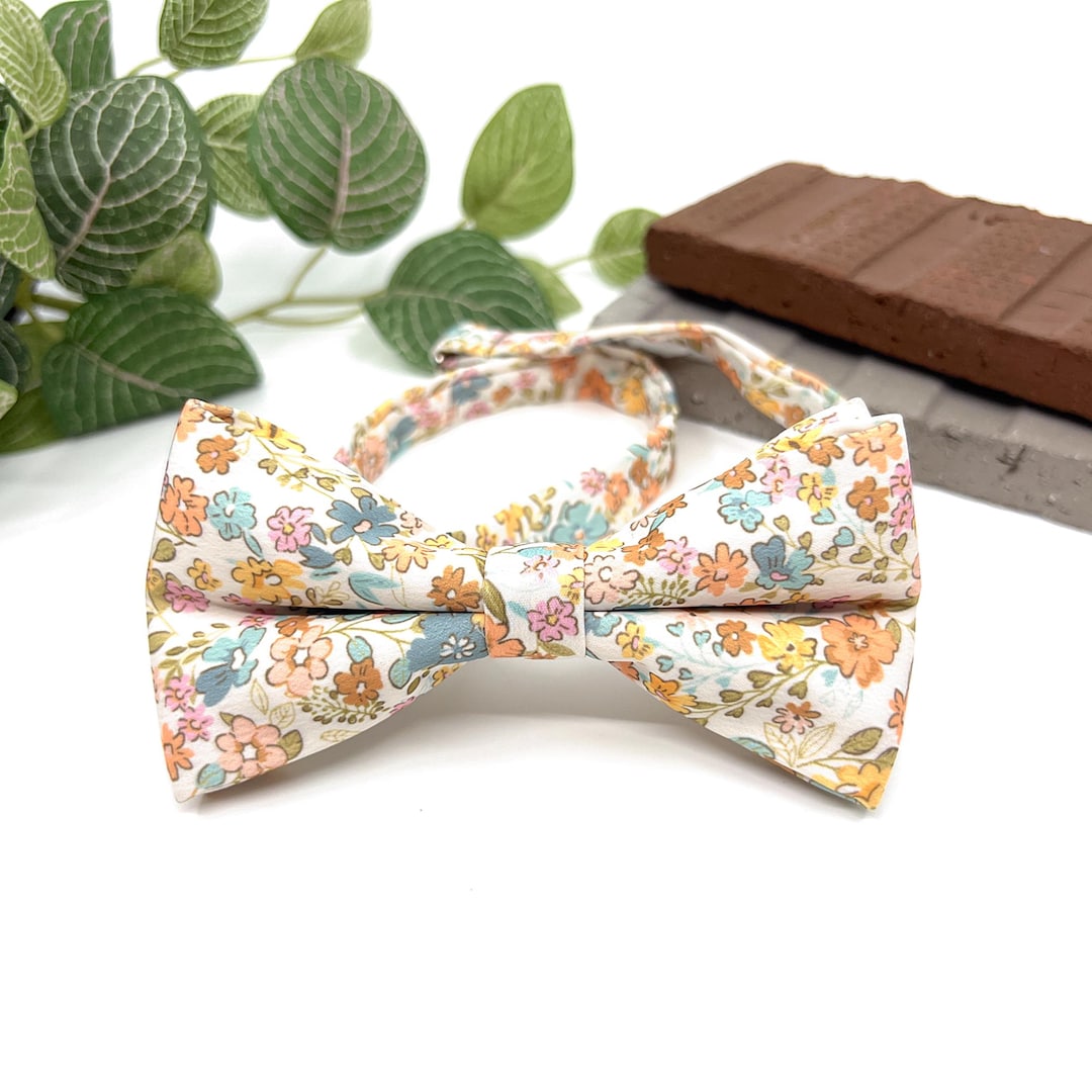Floral Bow Tie With Pastel Garden Print, Handmade Botanical Accessory ...