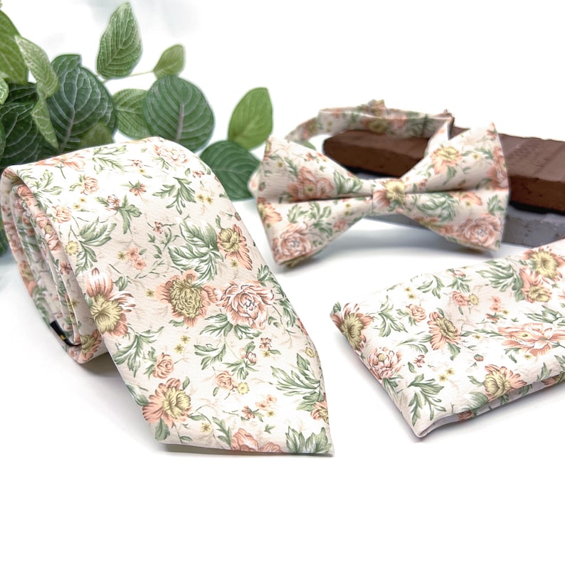 Blush Pink and Sage Green Floral Necktie, Wedding Neckties for Special ...
