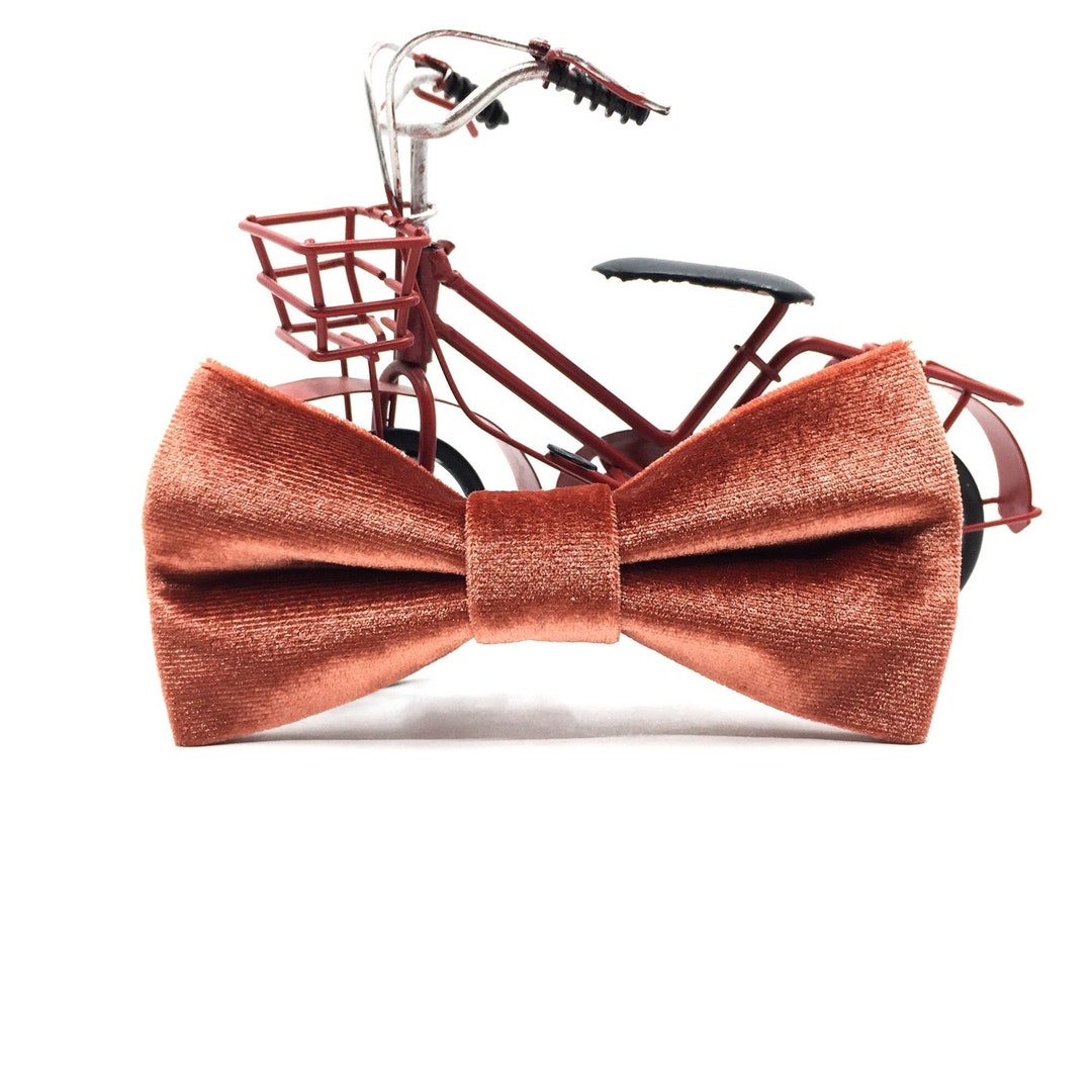 Copper Velvet Bow Tie Rust Bow Tie Groomsman Gift Wedding Bow Tie Ring ...