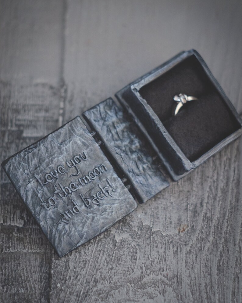 Moon ring box engraved star sun proposal silver slim thin ring | Etsy