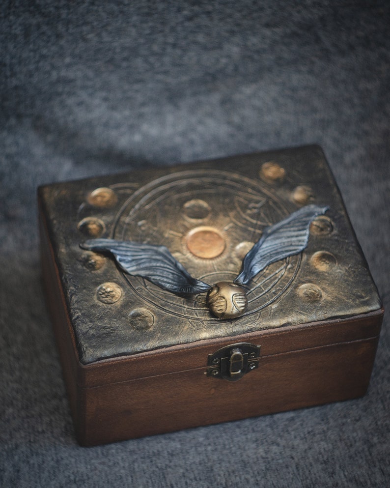 Magic wooden box moon phases dragon moth crystal box storage | Etsy