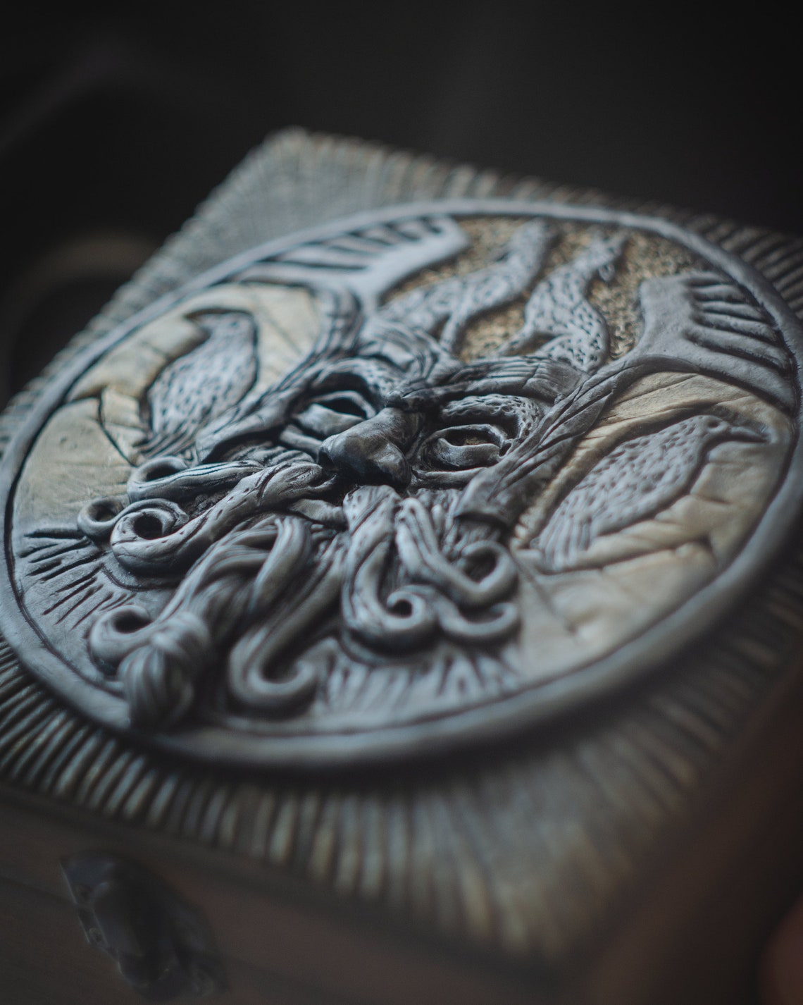 Viking Wooden Box With Odin Ravens Hugin and Munin Wolves Geri - Etsy