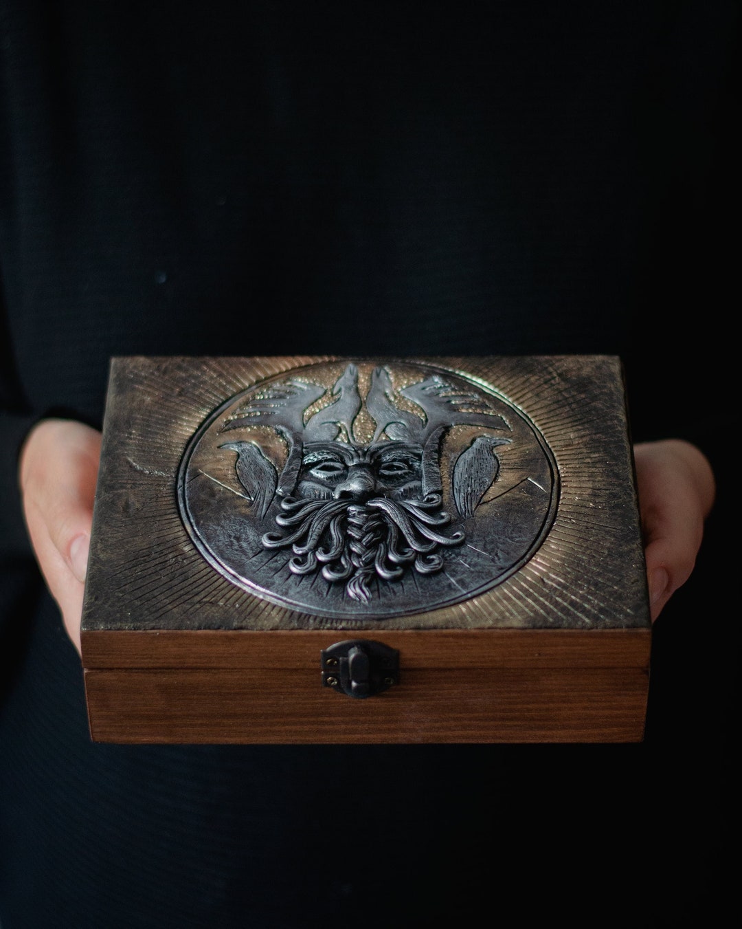 Viking Wooden Box With Odin Ravens Hugin and Munin Wolves Geri and ...