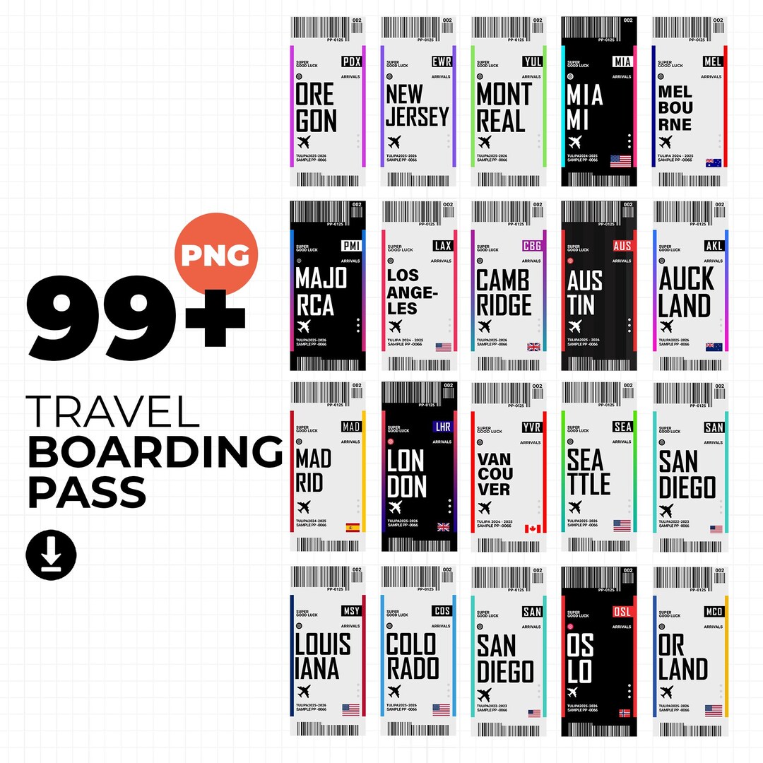 118 Travel Boarding Pass Stickers PNG Instant Download - Etsy