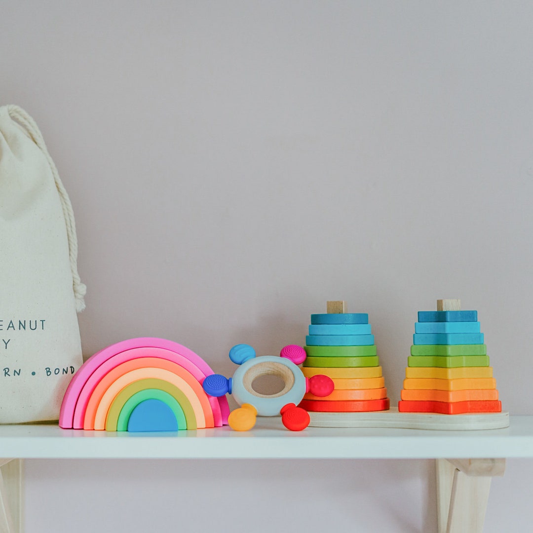 Summer Stack and Play Set | Wooden Toys | Silicone Rainbow Toy | New ...