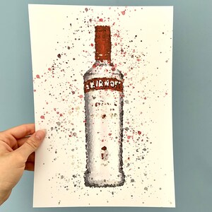 Smirnoff Vodka Bottle Watercolour Splash A3, A4, 10x8, 8x6, 5x7 and 4x6 ...