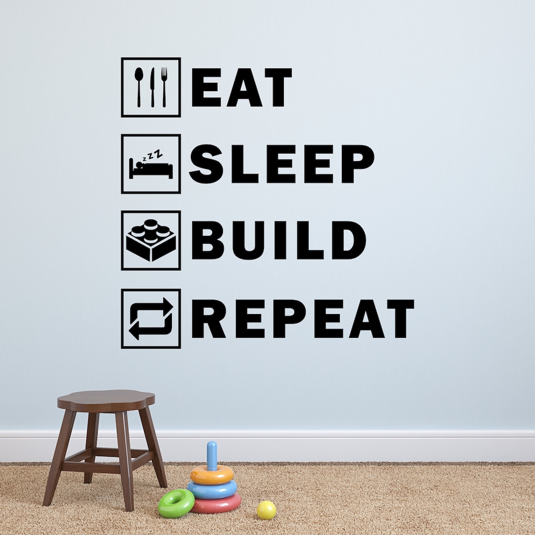 Eat Sleep Build Repeat Lego Inspired Kids Wall Vinyl Decal Sticker ...