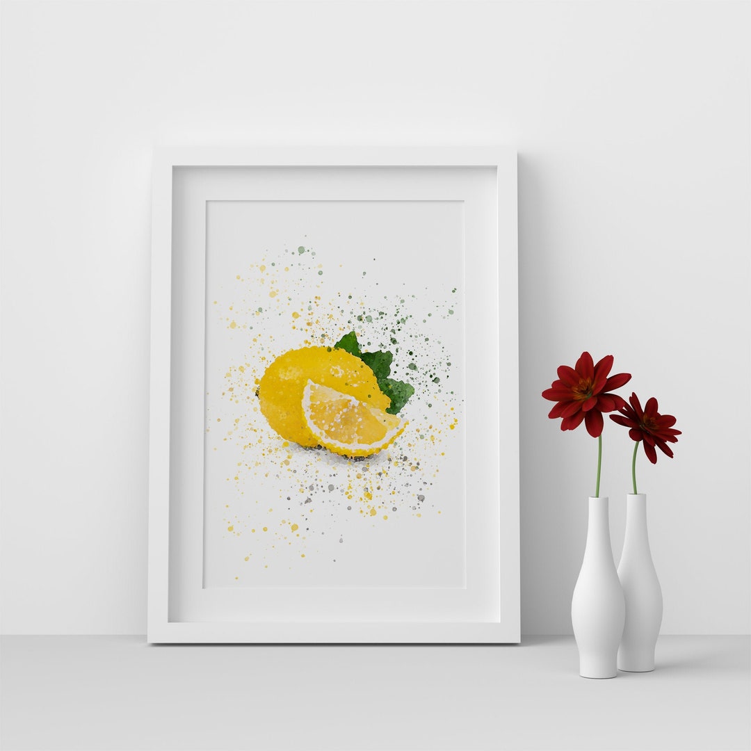 Lemon Citrus Fruit Watercolour Splash A3, A4, 10x8, 8x6, 5x7 and 4x6 ...