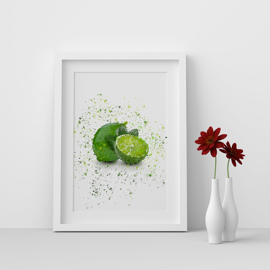 Lime Fruit Watercolour Splash A3, A4, 10x8, 8x6, 5x7 and 4x6 Wall Art ...