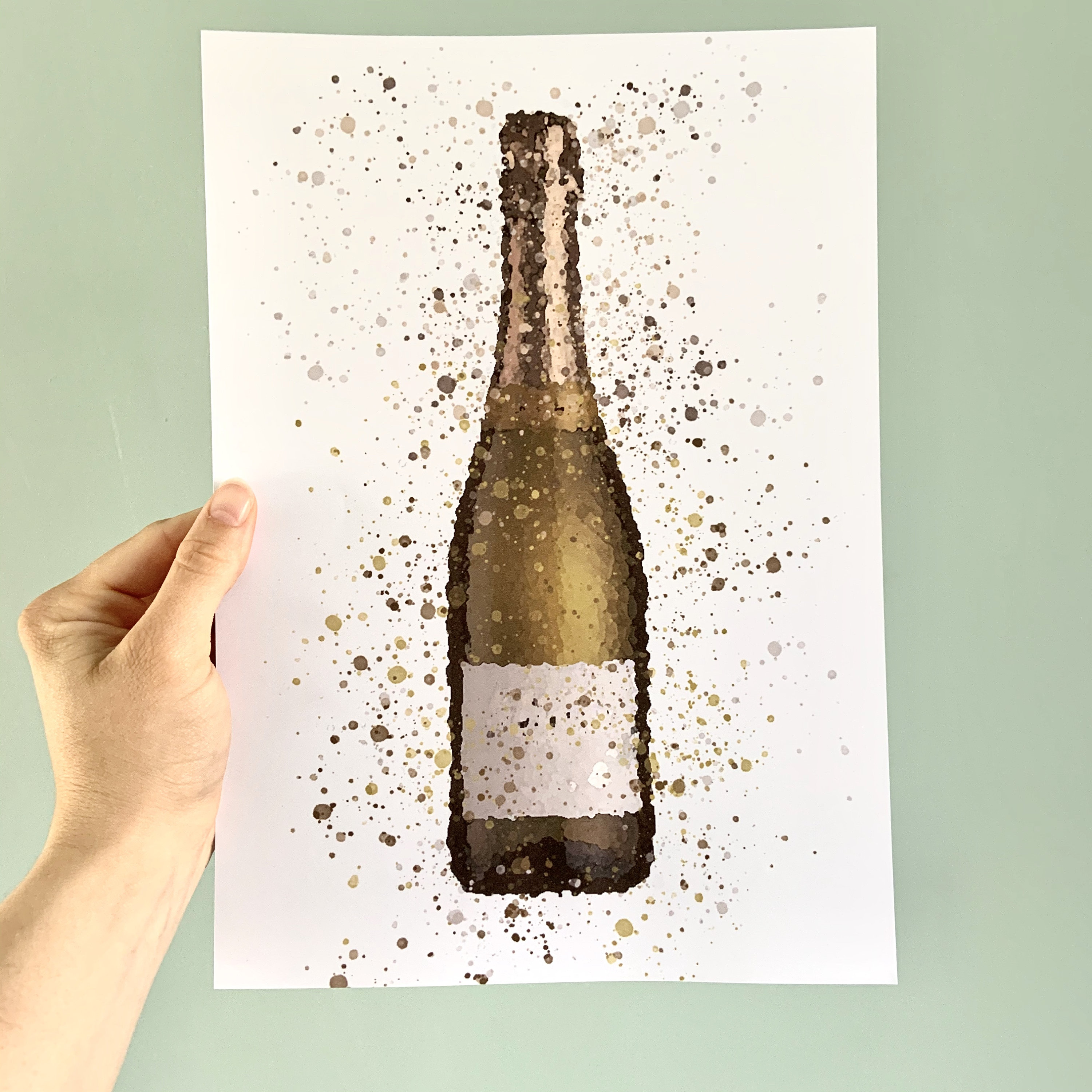 Prosecco Champagne Sparkling Wine Bottle Watercolour Splash A3, A4 ...