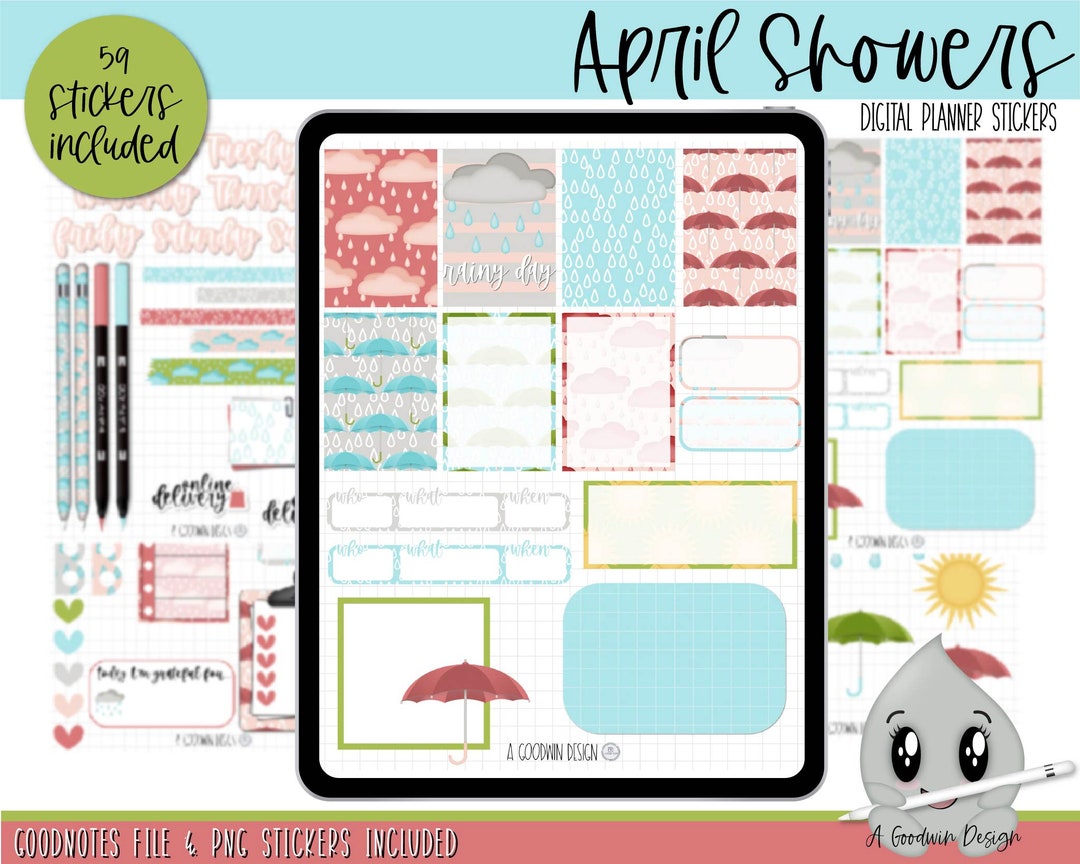 April Showers Digital Planner Stickers Goodnotes Planner Stickers iPad ...