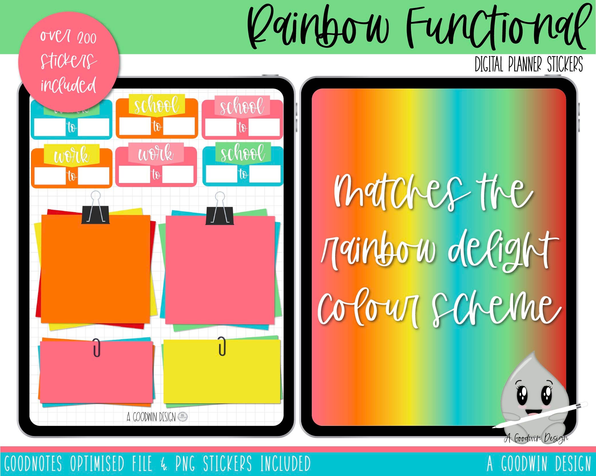 Rainbow Functional Digital Planner Stickers Goodnotes - Etsy