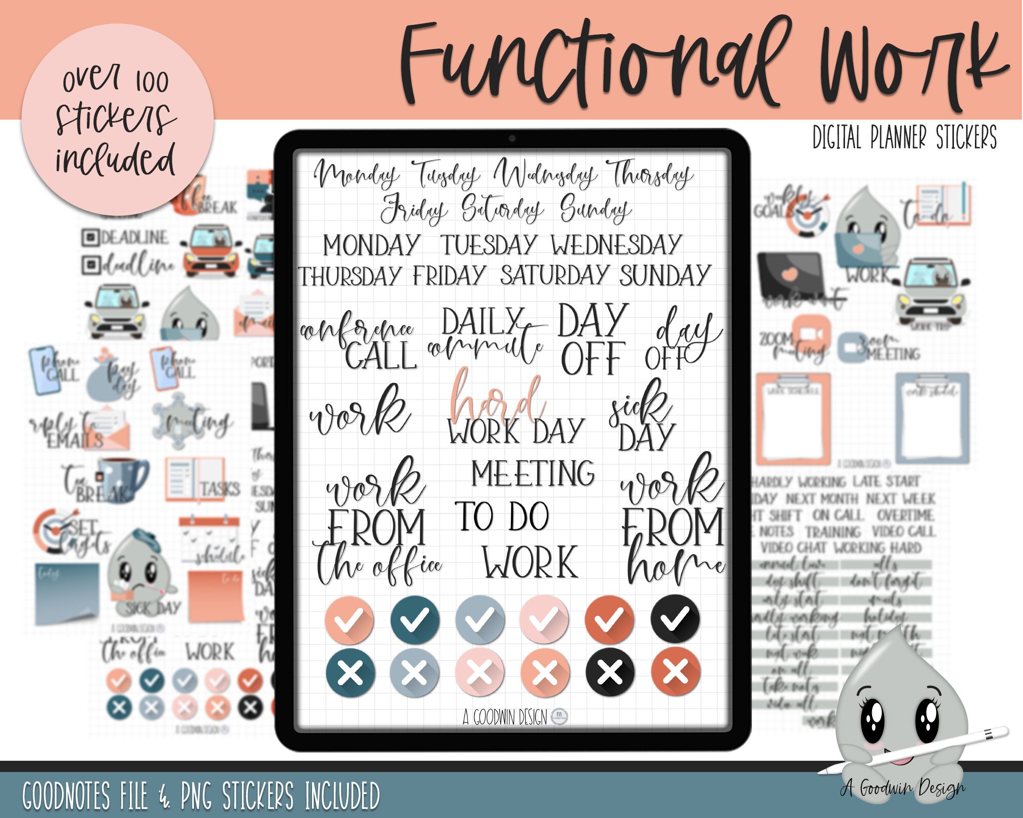 Work Functional Planner Stickers Decorative Sticker Set - Etsy UK