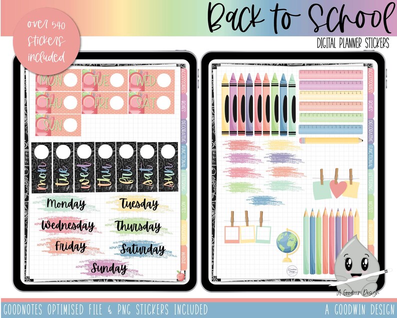 Back to School Bundle Digital Planner Stickers Goodnotes | Etsy UK