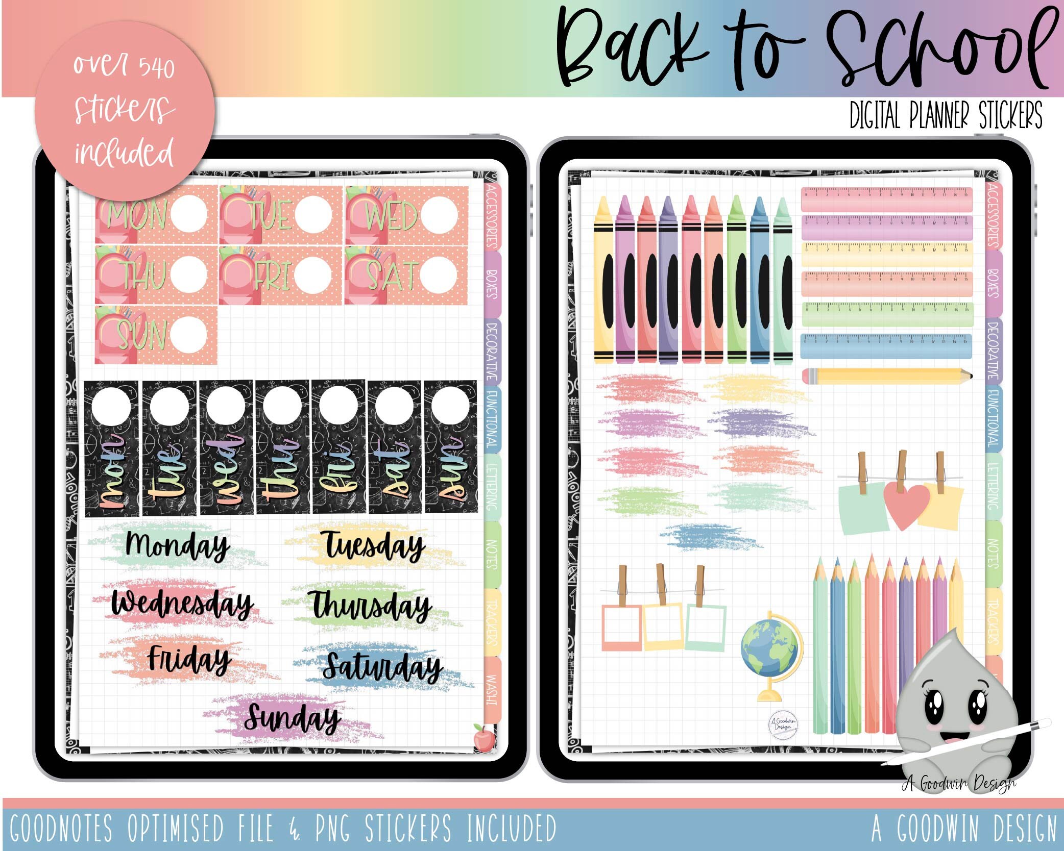 Back to School Bundle Digital Planner Stickers Goodnotes | Etsy UK