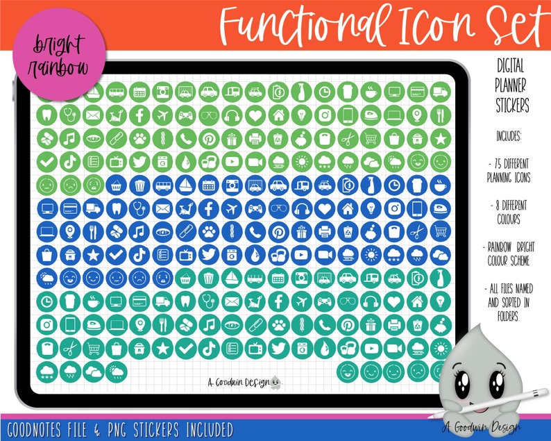 Functional Icons - Bright Rainbow Planner Stickers | Functional Sticker ...