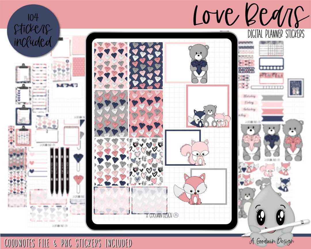 Love Bears Digital Planner Stickers | Decorative Sticker Set ...