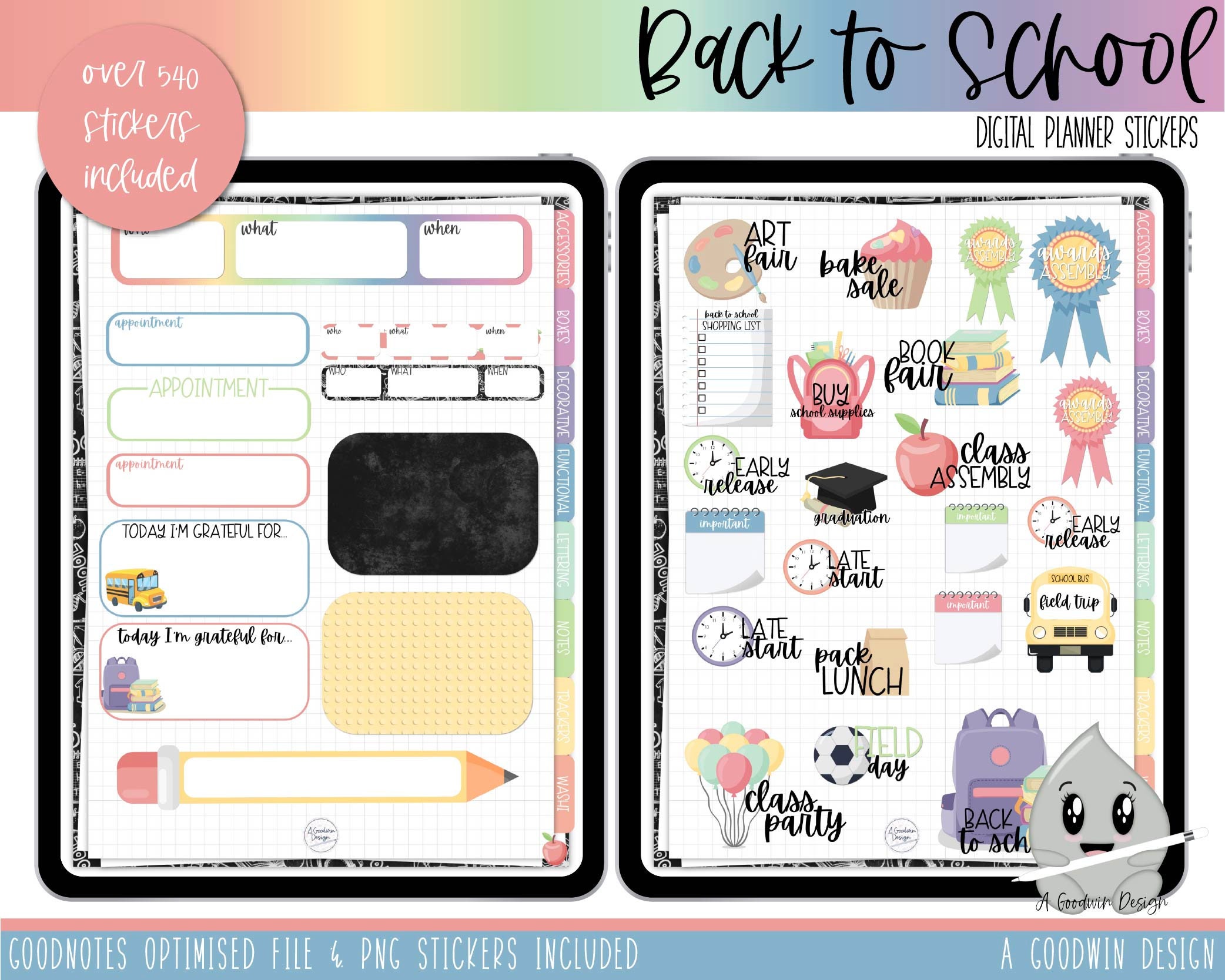 Back to School Bundle Digital Planner Stickers Goodnotes | Etsy UK